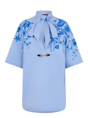 Gucci Floral And Insect Print Short Sleeve Top - Blue