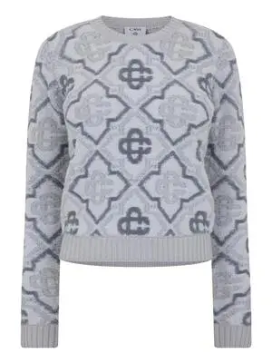 Casablanca Crew Neck Long Sleeve Sweater With Graphic Print - Gray