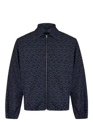 Fendi Fendi Printed Zip-Up Denim Jacket Black