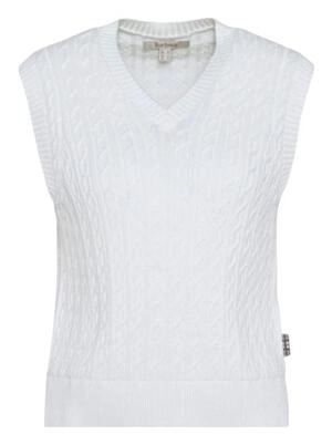 Barbour Hartland Cable Knit Sweater Vest - White