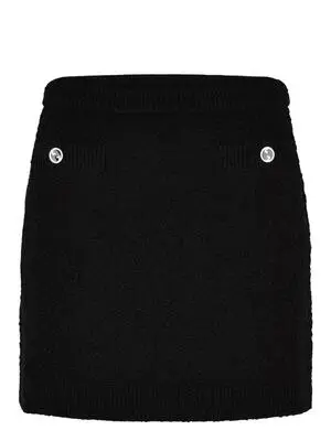 Gucci Wool Knit Mini Skirt With Interlocking G Buttons - Black