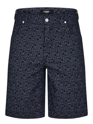 Fendi Ff Monogram Denim Shorts - Blue