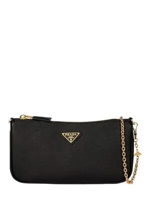 Prada Small Saffiano Leather Shoulder Bag With Chain Strap - Black