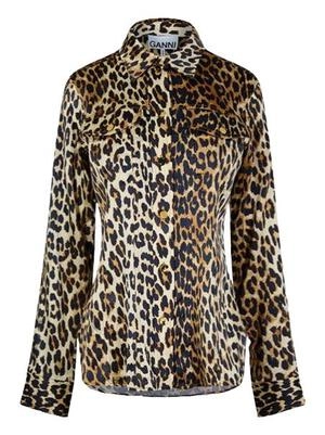 GANNI Ganni Long Sleeve Animal Print Shirt