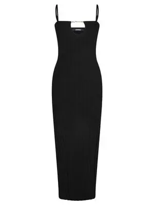 Jacquemus Ribbed Maxi Slip Dress With Adjustable Straps - Black