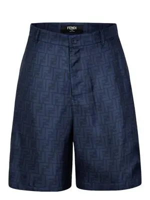 Fendi Ff Logo Silk Shorts - Blue