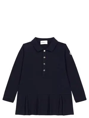 Moncler Logo Long-sleeved Pleated Dress - Black