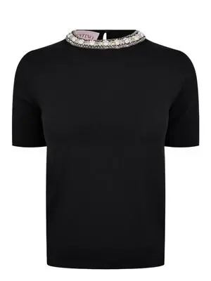 VALENTINO Valentino Short-Sleeved Knit Sweater With Embellished Neckline
