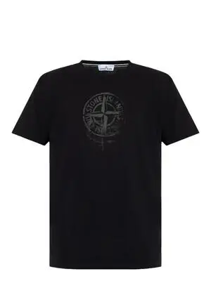 Stone Island Logo Printed Crewneck T-shirt - Black