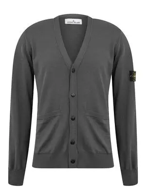 Stone Island Wool Cardigan With Logo Patches - Black