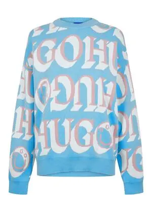 Hugo Boss Casual Cotton Sweater With Graphic Pattern - Blue