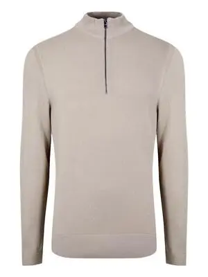 Hugo Boss Brando Zipped Crew Neck Jumper - Nude