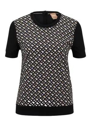 HUGO BOSS Hugo Boss "Fordana" Geometric Print Crew Neck Sweater With Button Detail