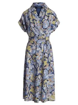 Ralph Lauren Ralph Lauren Floral Print Crepe Belted Midi Dress Multicolor