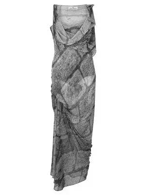 VIVIENNE WESTWOOD Graffiti Print Draped Maxi Dress - Gray