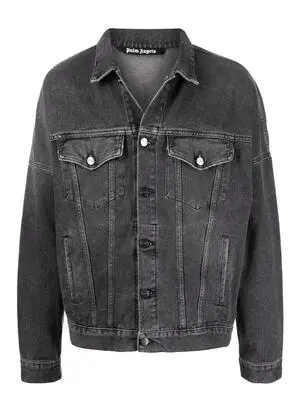 Palm Angels Long Sleeve Logo Denim Jacket - Black