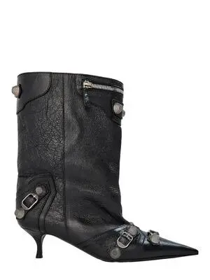 Balenciaga Pointed-toe Ankle Boots With Silver Rivets And Buckles - Black