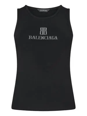 Balenciaga Fitted Vest With Round Neck And Lettering - Black