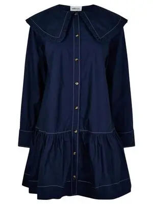 GANNI Collared Mini Shirt Dress With Adjustable Fit - Black