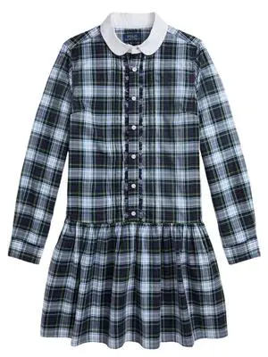 POLO RALPH LAUREN Plaid Long Sleeve Dress With Button Fastening And Pleated Hem