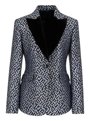 Emporio Armani Tailored Blazer With Geometric Pattern And Velvet Lapels - Black