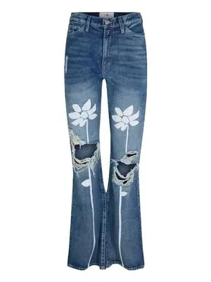 7 FOR ALL MANKIND 7 For All Mankind Easy Bootcut Jeans With Floral Print And Knee Slits