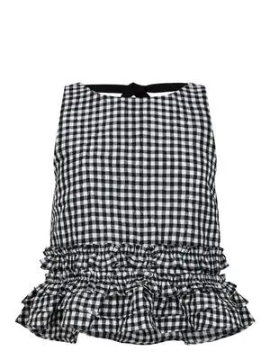 GANNI Ganni Sleeveless Ruffled Check Top