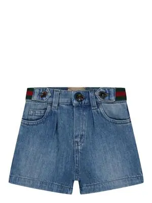 Gucci Denim Bermuda Shorts With Signature Webbing - Blue