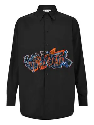 Off-White Loose Long-sleeve Shirt With Graffiti Print - Black