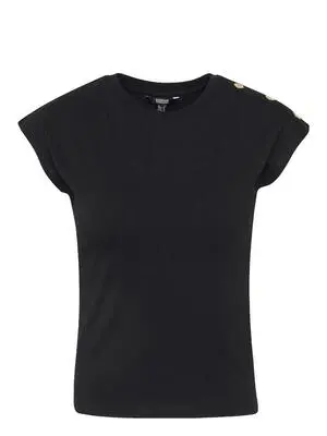 Barbour Priya Slim Fit T-shirt With Gold-toned Shoulder Buttons - Black