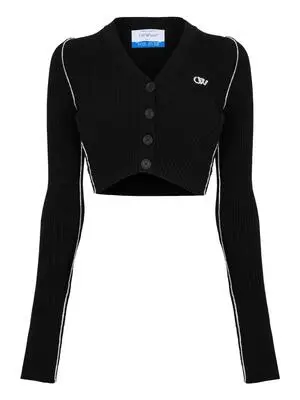 Off-White Ribbed Cropped Cardigan - Black
