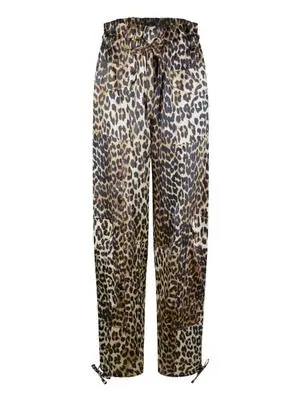 GANNI Ganni Leopard Print Satin Cargo Pants Multicolor