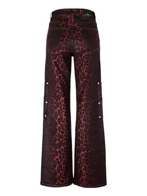 GANNI Andi Cargo Jeans In Leopard Print - Black