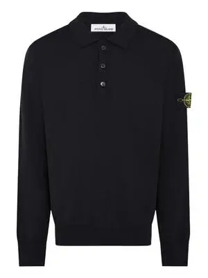 Stone Island Button Wool Polo Shirt - Black