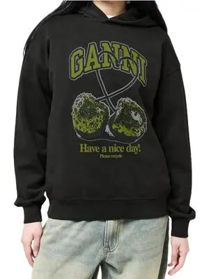 GANNI Cherry Hoodie With Graphic Print - Black