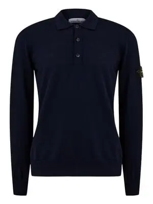 Stone Island Button Wool Polo Shirt - Black