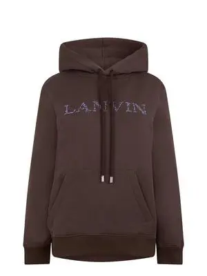 LANVIN Embroidered Logo Cotton Hoodie - Brown