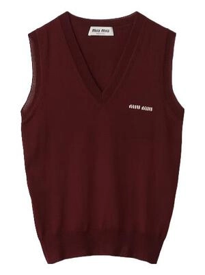 Miu Miu V-neck Knit Vest With Embossed Logo - Red