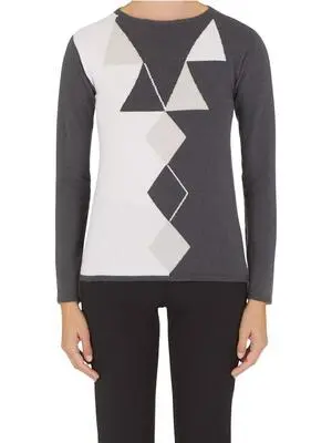 Emporio Armani Long Sleeve Crew Neck Sweater With Geometric Print - Black
