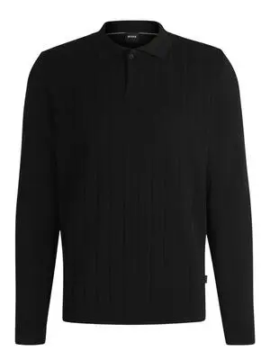 Hugo Boss Ribbed Knit Polo Sweater - Black