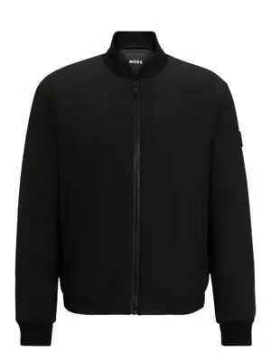 Hugo Boss Relaxed Fit Bomber Jacket With Zip Closure - Black