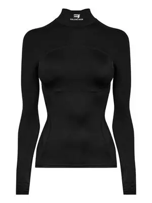 Balenciaga Slim Fit High Neck Long Sleeve T-shirt - Black