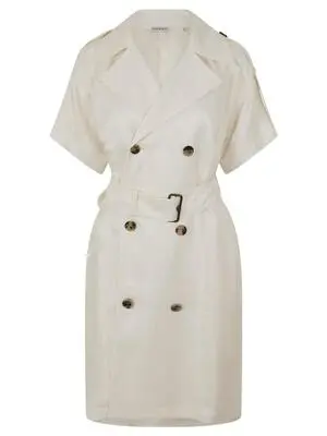 Burberry Short Sleeve Belted Shirt Dress - White