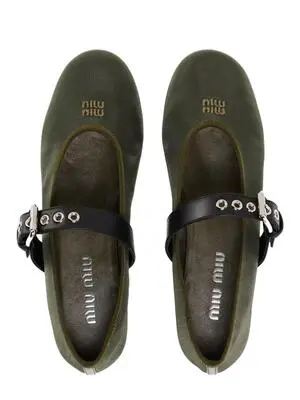 MIU MIU Miu Miu Mesh Fabric Ballerinas With Buckled Straps