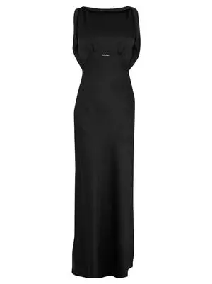 Miu Miu Satin Sleeveless Maxi Dress With Waist Cut-out - Black