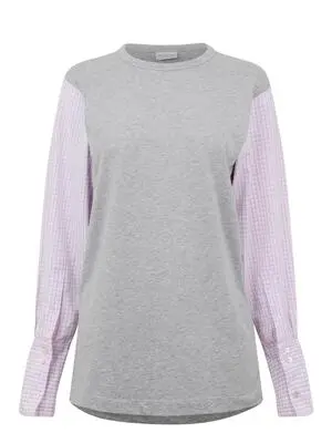 Dries Van Noten Hybrid Jersey Sleeve Top - Gray