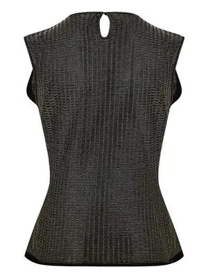 Alexander McQueen Sleeveless Crew Neck Knit Top With Metallic Threads - Black