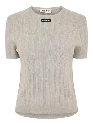 Miu Miu Miu Miu Short-Sleeved Textured Shirt Gray