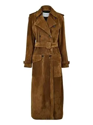 Saint Laurent Suede Trench Coat - Brown