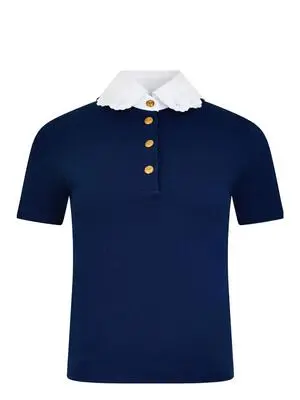 Valentino Garavani Fine Ribbed Short-sleeve Polo Shirt - Blue